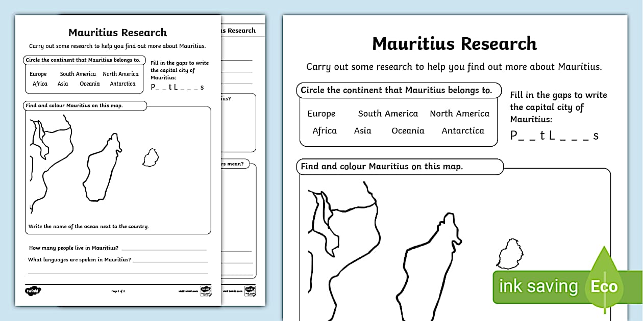 KS1 Mauritius Research Activity - Africa - Geography