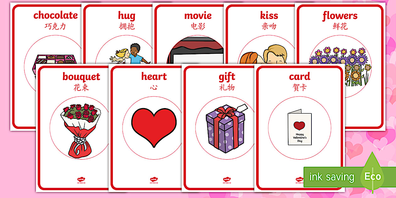 Valentine's Day Display Posters English/Mandarin Chinese - Valentine's Day
