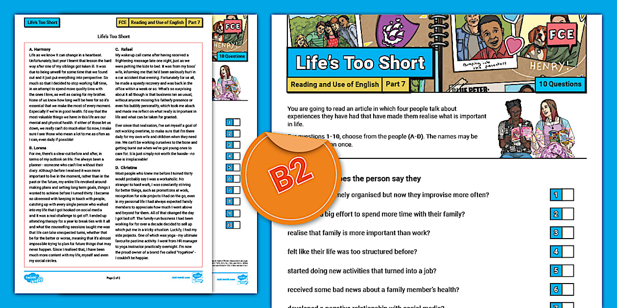 B2 First FCE Reading and Use of English Part 7 with Twinkl