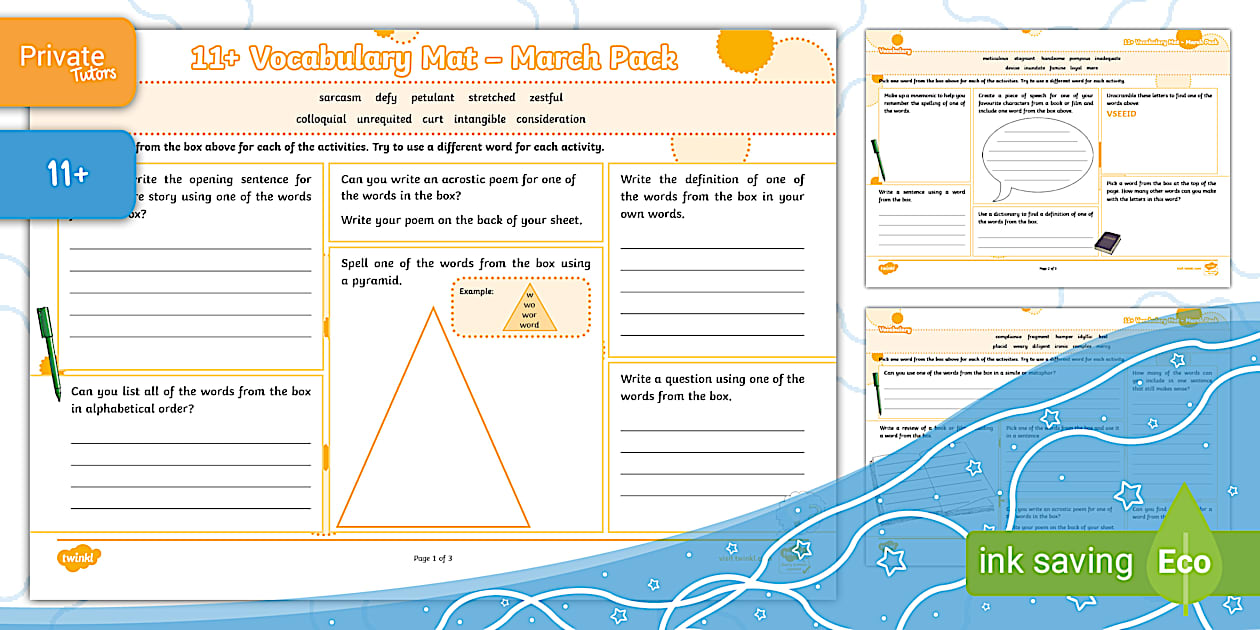 11+ Vocabulary Mats: March Pack (Teacher-Made) - Twinkl