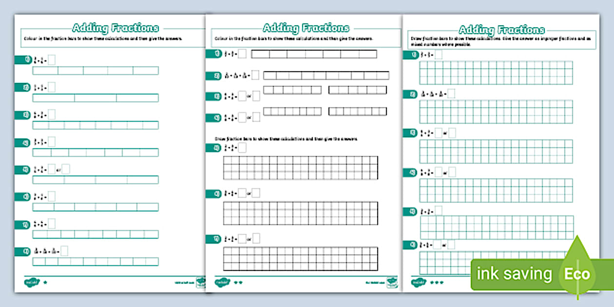 Adding Fractions with the Same Denominator Activity Sheet
