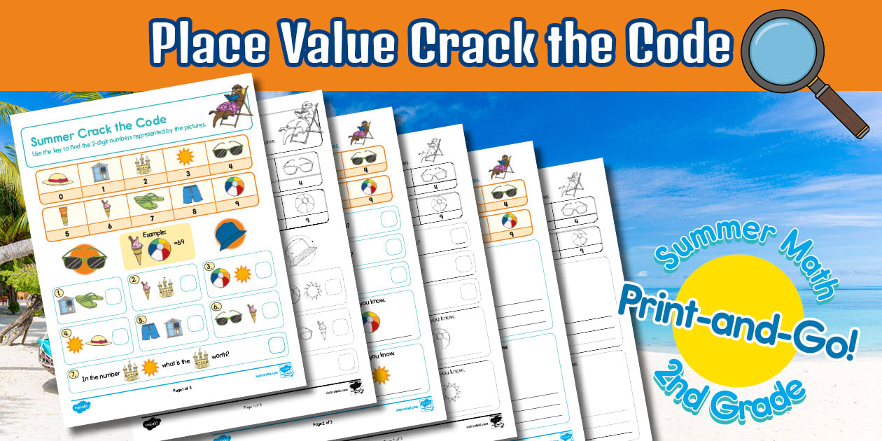 Second Grade Summer Place Value Math Crack the Code - Twinkl