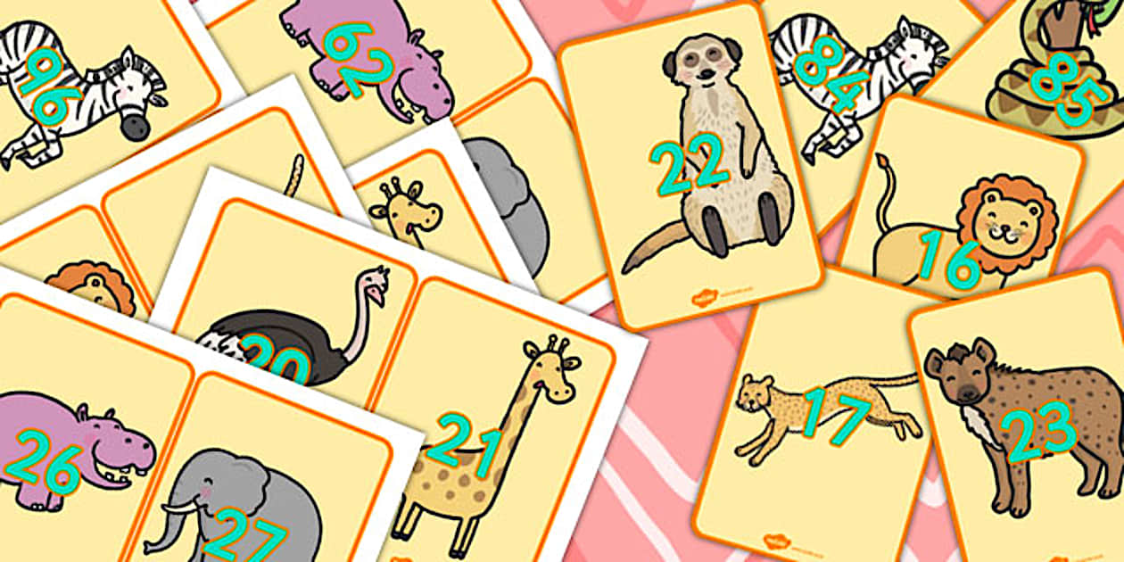 Safari KS1 0 100 Display Numbers on Safari Animals - numbers