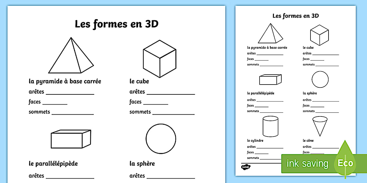 Feuilles d'activités : Les propriétés des formes en 3D - Les propriétés des