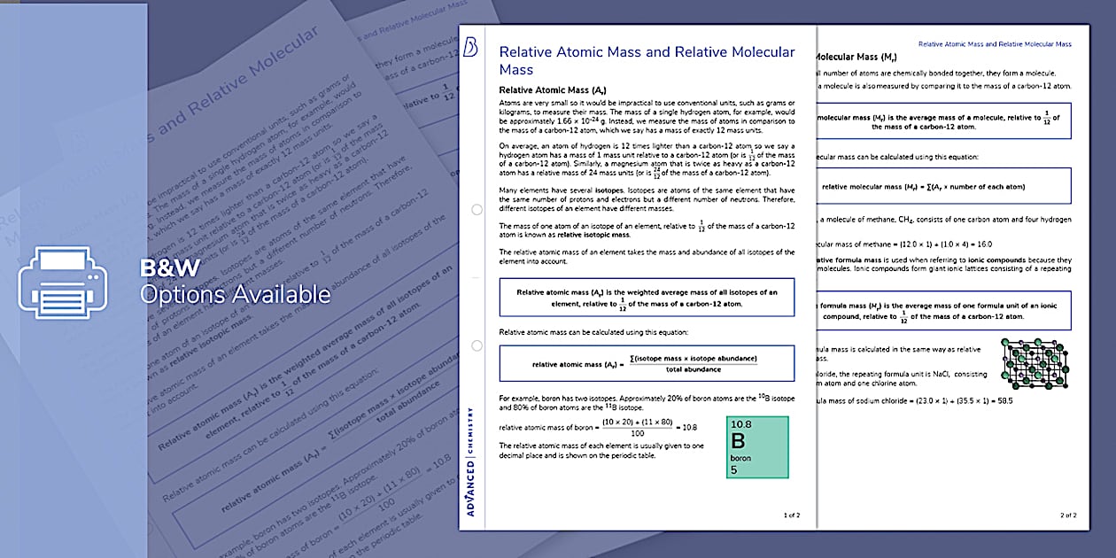 Relative Atomic Mass and Relative Molecular Mass Information Sheet