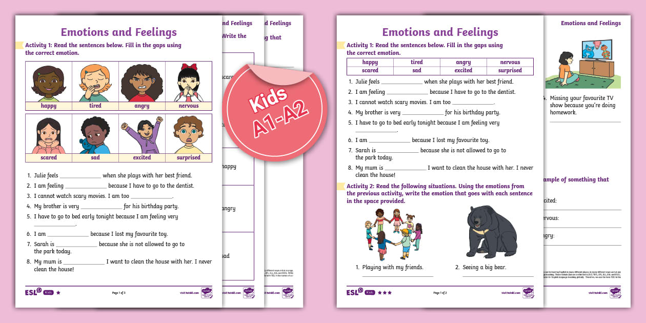 ESL Emotions and Feelings Worksheet for Kids - Twinkl