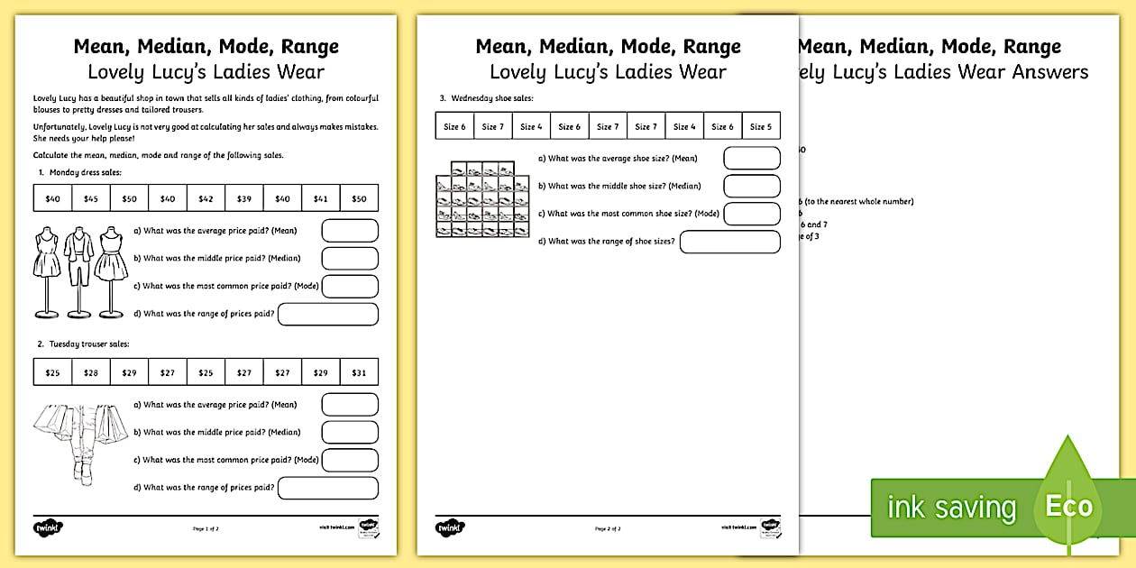 Mean Median Mode & Range Worksheet - Australian Resources