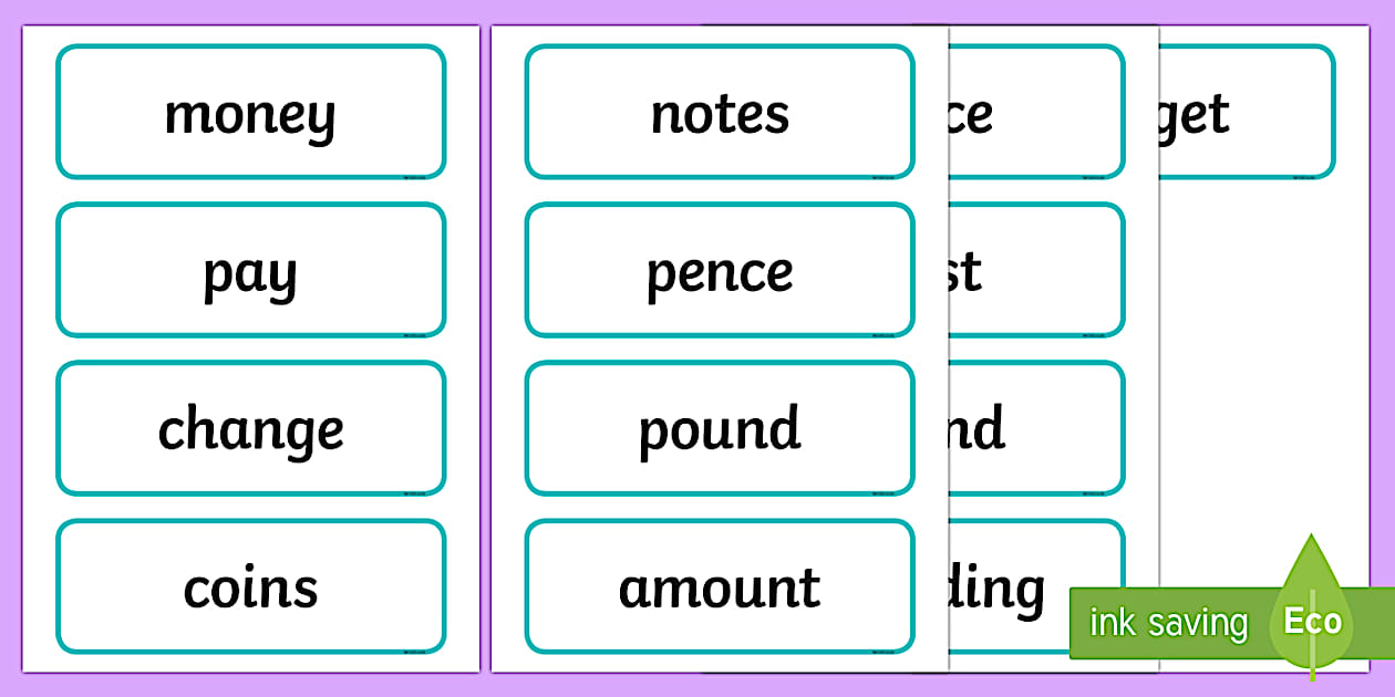 Cursive Year 2 Maths Vocabulary Money Word Cards - Twinkl