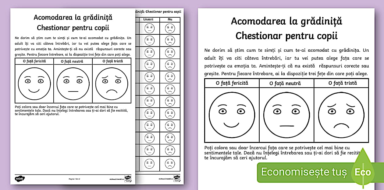 Acomodarea la grădiniță – Chestionar pentru copii