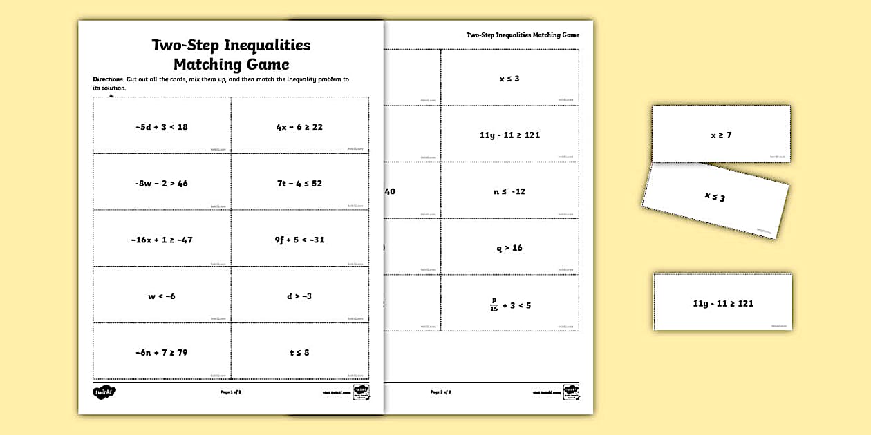 Seventh Grade Two-Step Inequalities Matching Game - Twinkl