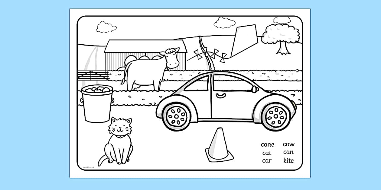 Word Initial k Production Coloring Scene (Teacher-Made)