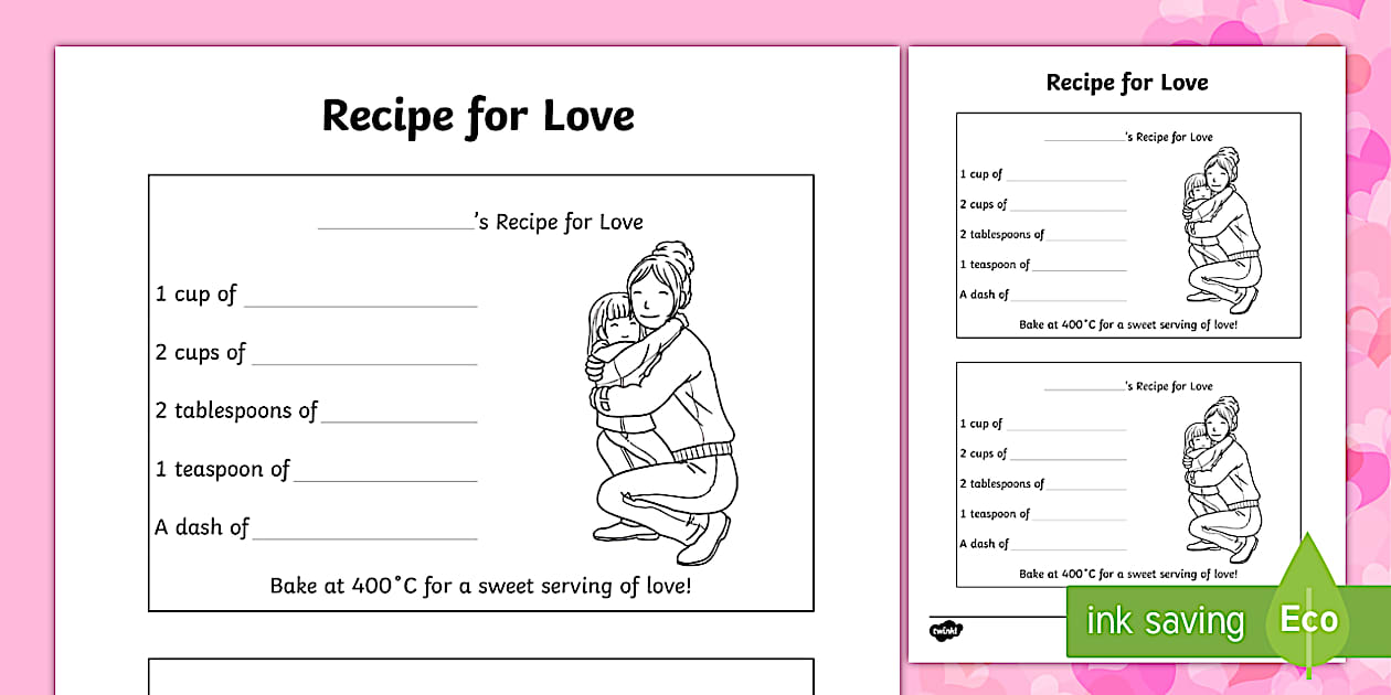 Recipe for Love Activity - Twinkl
