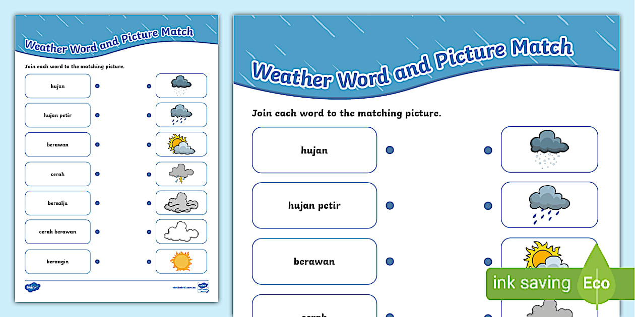 Weather Words Picture Match - Indonesian (Teacher-Made)