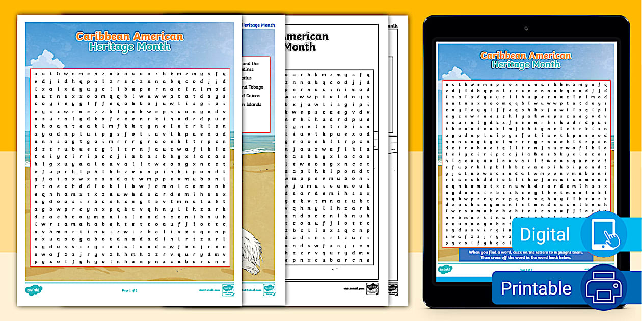 Caribbean American Heritage Month Wordsearch | Twinkl USA