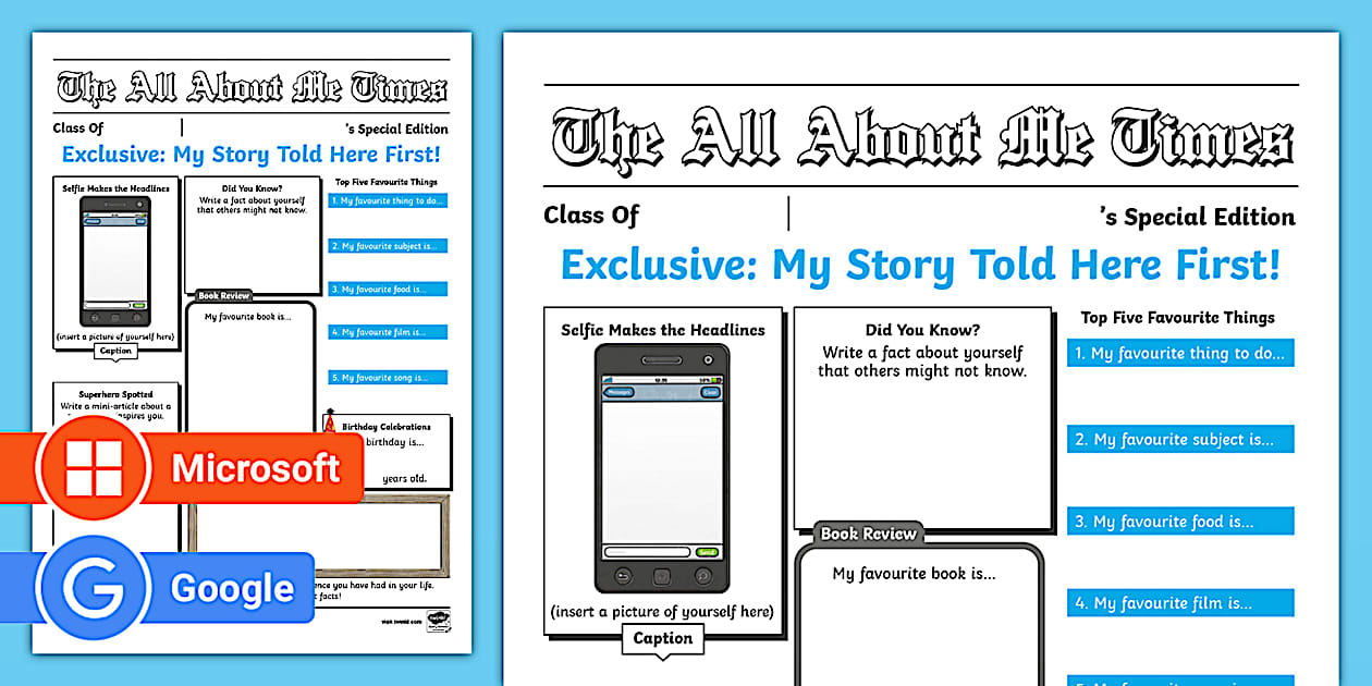 All About Me Newspaper Template | KS2 | Transition Day