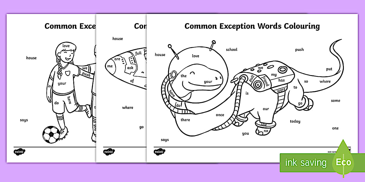Editable Year 1 Common Exception Words Colouring Worksheets