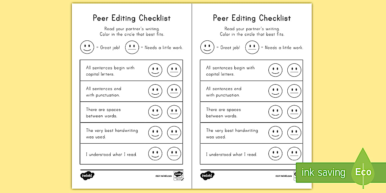 Peer Editing Checklist: Writing for K-2nd Grade - Twinkl