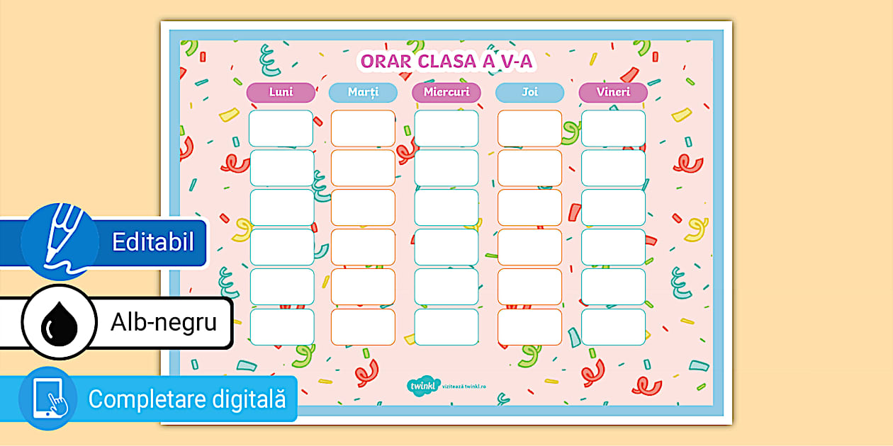 Orar pentru clasa a V-a (creat de profesori) - Twinkl