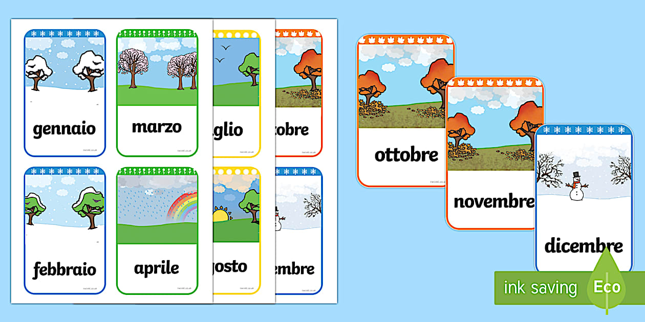 Mesi dell'Anno Flashcards Italian (teacher made) - Twinkl