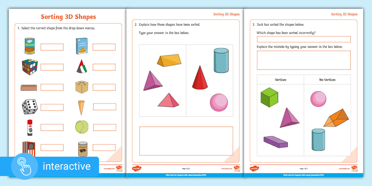 👉 * NEW * Interactive PDF Y2 WRM Spring 3: Geometry: Sort 3D shapes