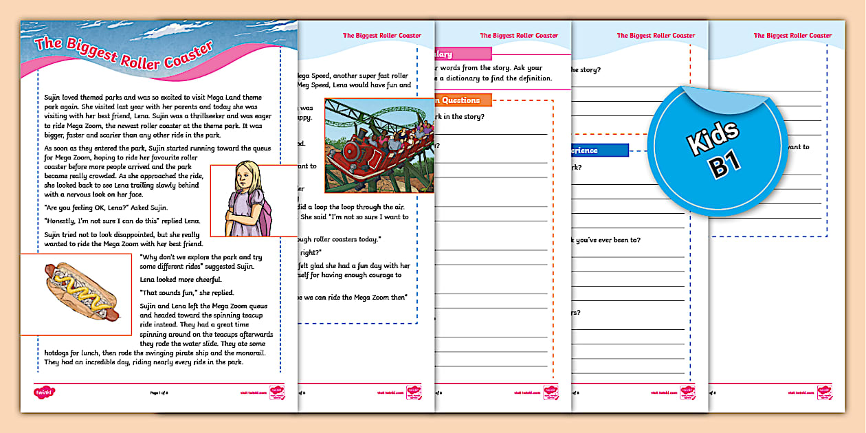 ESL Theme Park Reading Comprehension - Twinkl