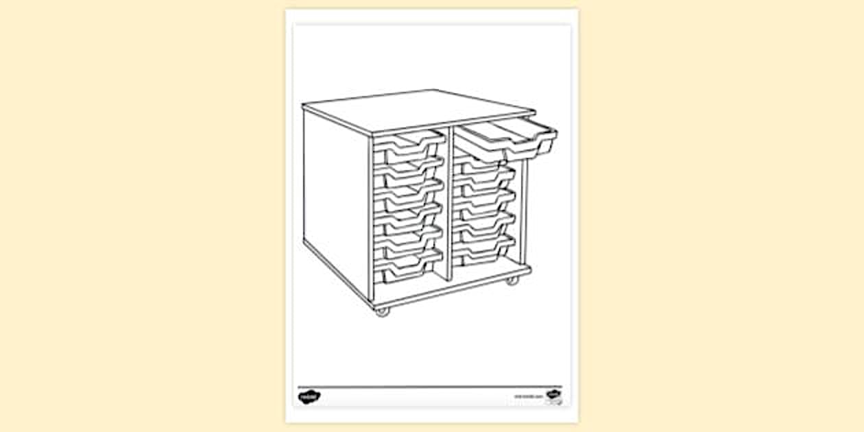 School Classroom Drawers Trays Colouring Sheet - Twinkl