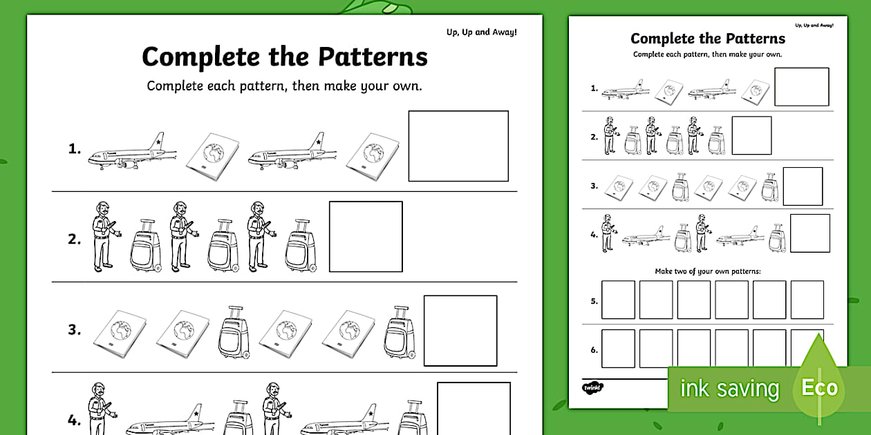 Up, Up and Away! Complete the Patterns Worksheet / Worksheet