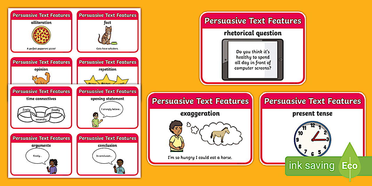 Persuasive Text Features Flashcards | Primary Resources