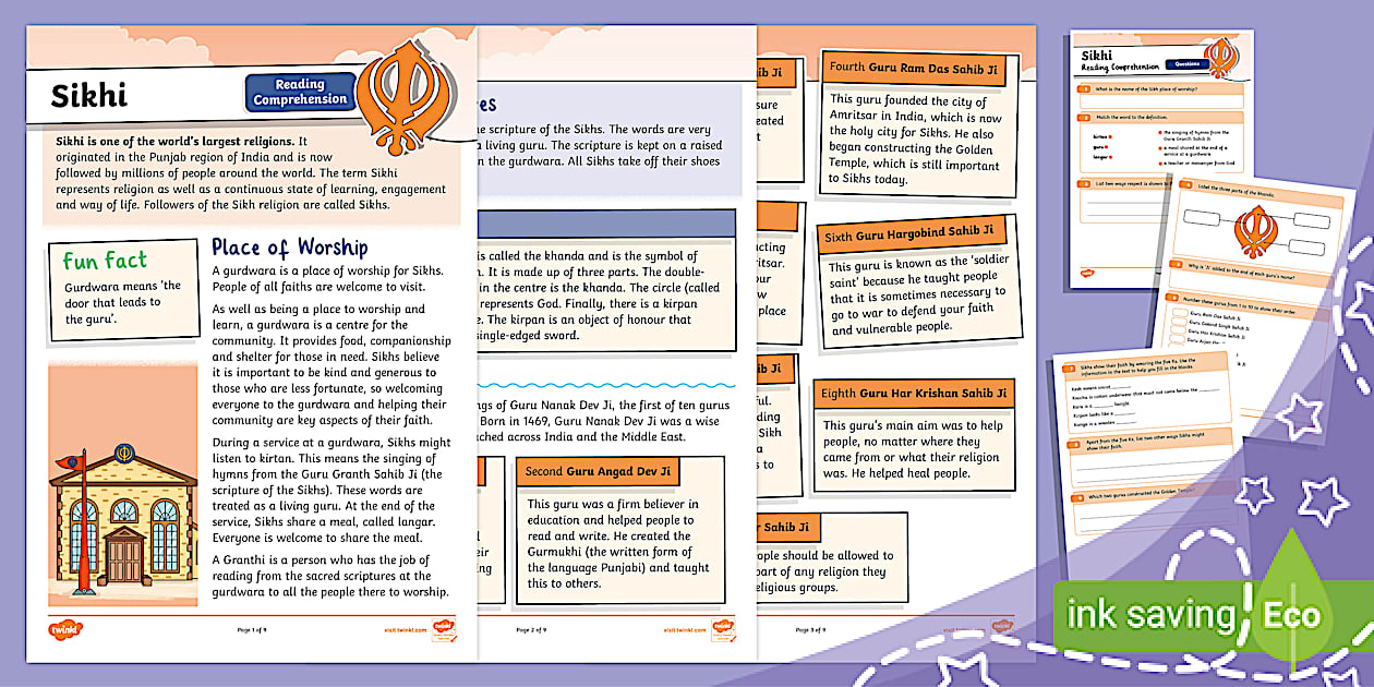 Sikhi Reading Comprehension (Ages 5 - 7) (teacher made)