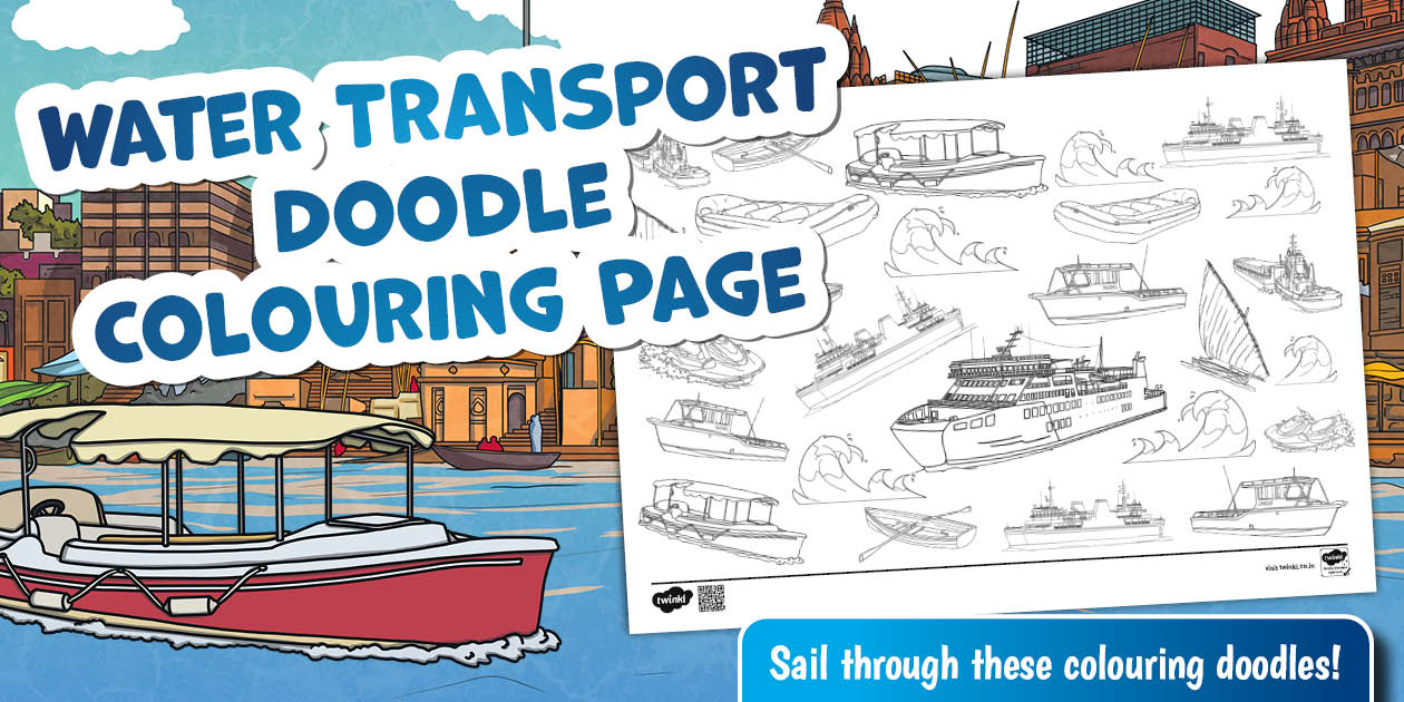 Water Transport Doodle Colouring Pages