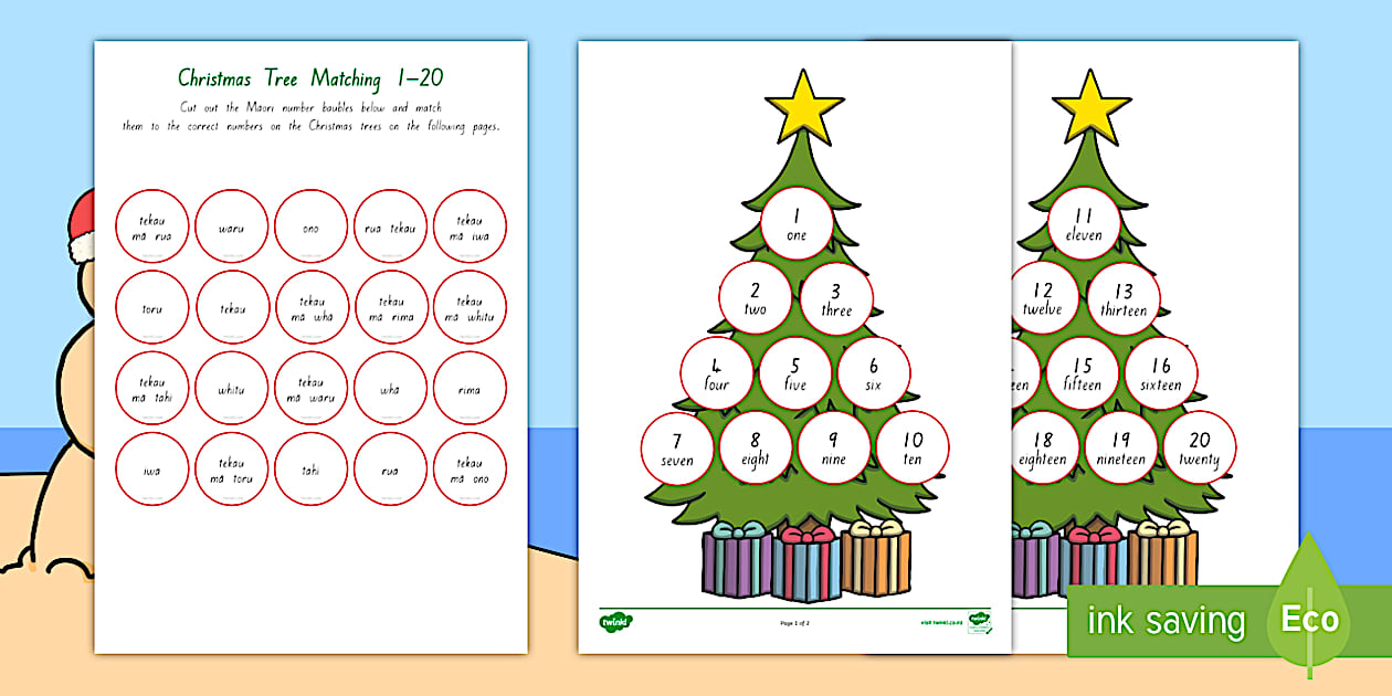 Te Reo Māori Christmas Tree 1-20 Matching Activity | Twinkl
