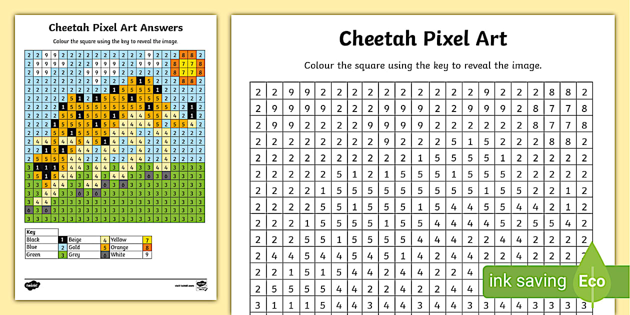 Cheetah Pixel Art Template|Twinkl Cheetah Pixel Art Template