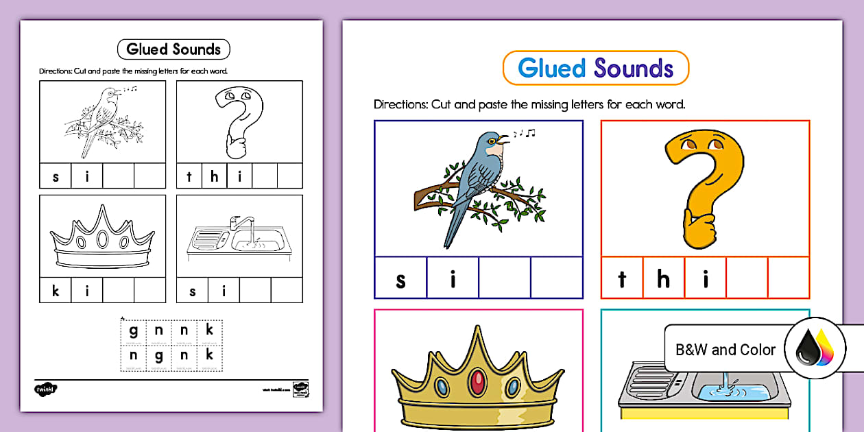 Glued Sounds Cut and Paste Activity Worksheet - Twinkl