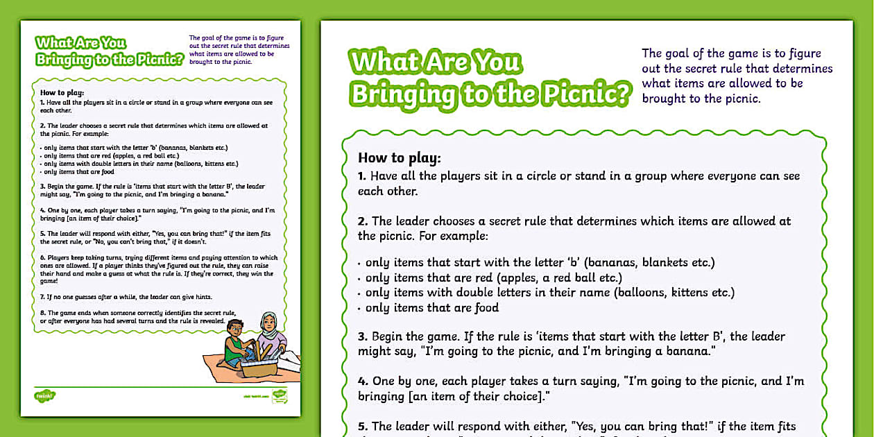 What Are You Bringing to the Picnic? Game Instructions