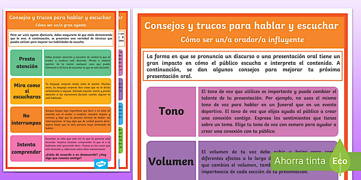 Póster: Consejos y trucos para hablar y escuchar - Twinkl