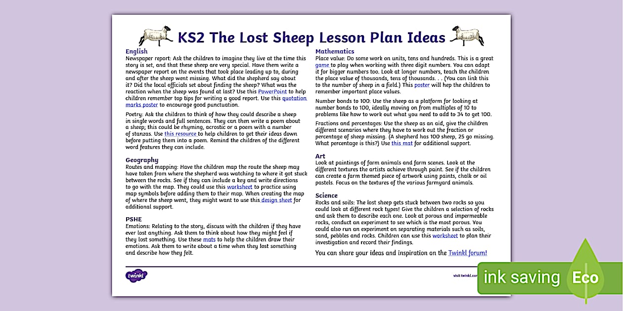 The Lost Sheep Lesson Plan Ideas KS2 - Twinkl