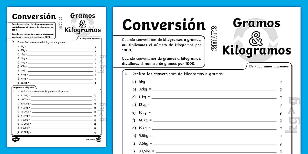 Ficha de actividad: Conversiones entre gramos y kilogramos
