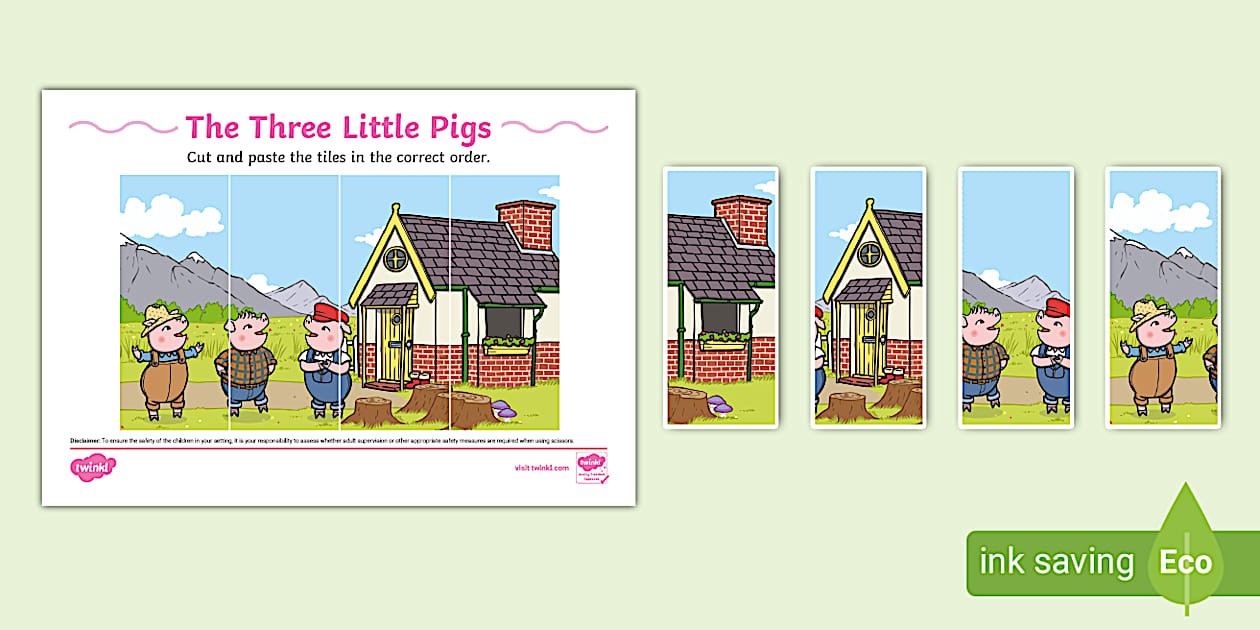 The Three Little Pigs Puzzle Strips (teacher made) - Twinkl