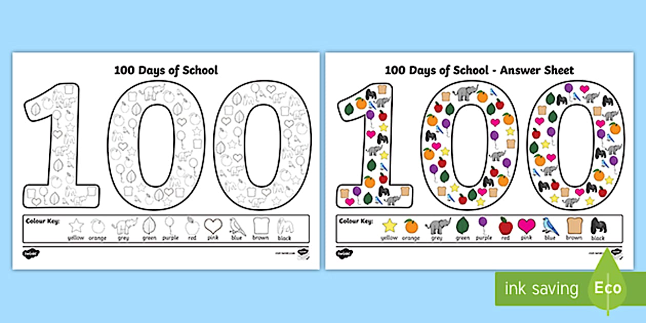 100 Days of School '100' Colouring Page - Twinkl