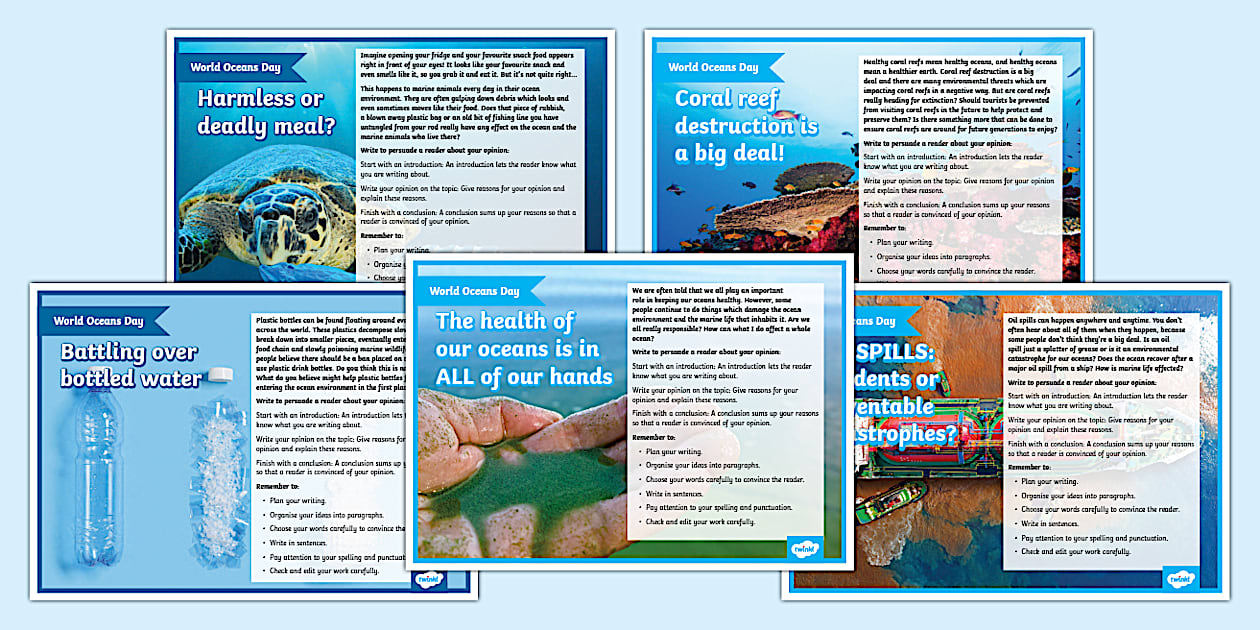 World Oceans Day Persuasive Writing Prompt Stimulus Sheets