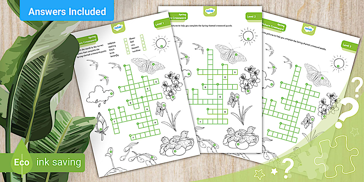 Spring Picture Crossword Puzzle - L1 - Twinkl - Kids Puzzles