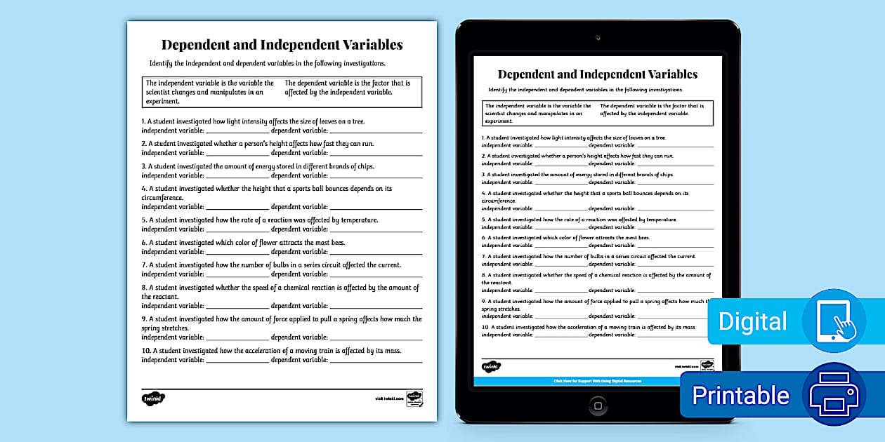 Sixth Grade Identifying Independent and Dependent Variables