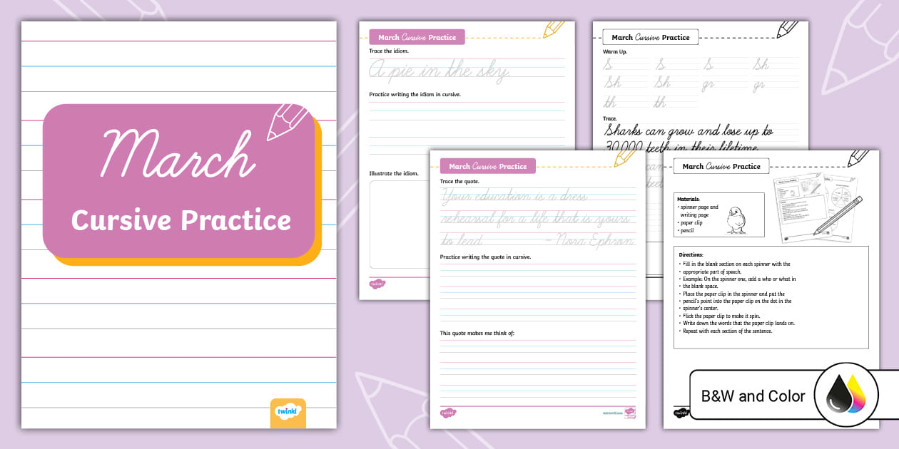 Third Grade March Cursive Practice Bundle (teacher made)
