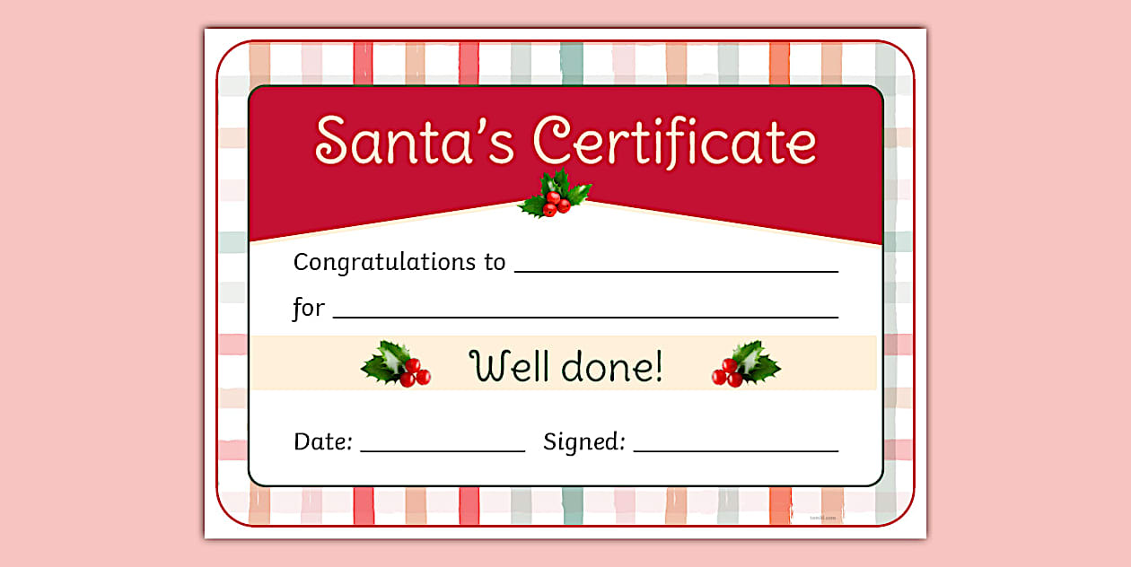 Gingerbread Christmas Themed Santa's Certificate - Twinkl