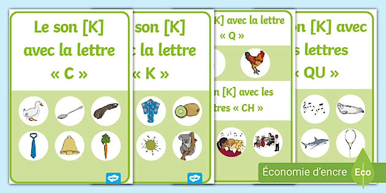 Affiche: le son [K] avec les lettres C, K, Q, CH, QU