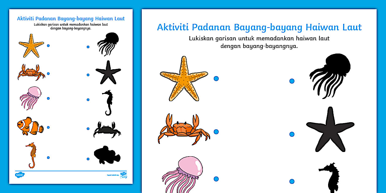 Haiwan di Air Prasekolah - Aktiviti Padanan Bayang-bayang