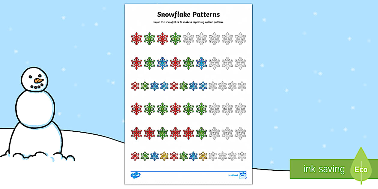 Snowflake Complete the Pattern Worksheet - Twinkl