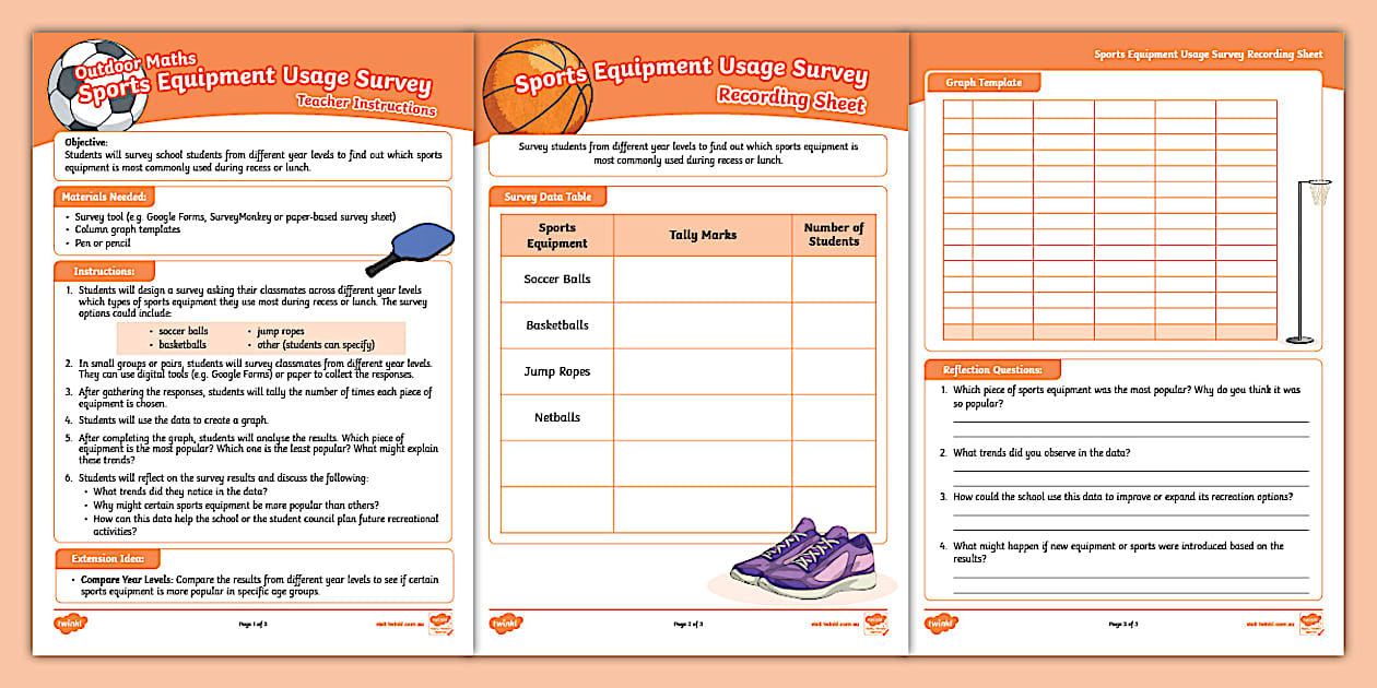 Outdoor Maths: Sports Equipment Usage Survey - Twinkl