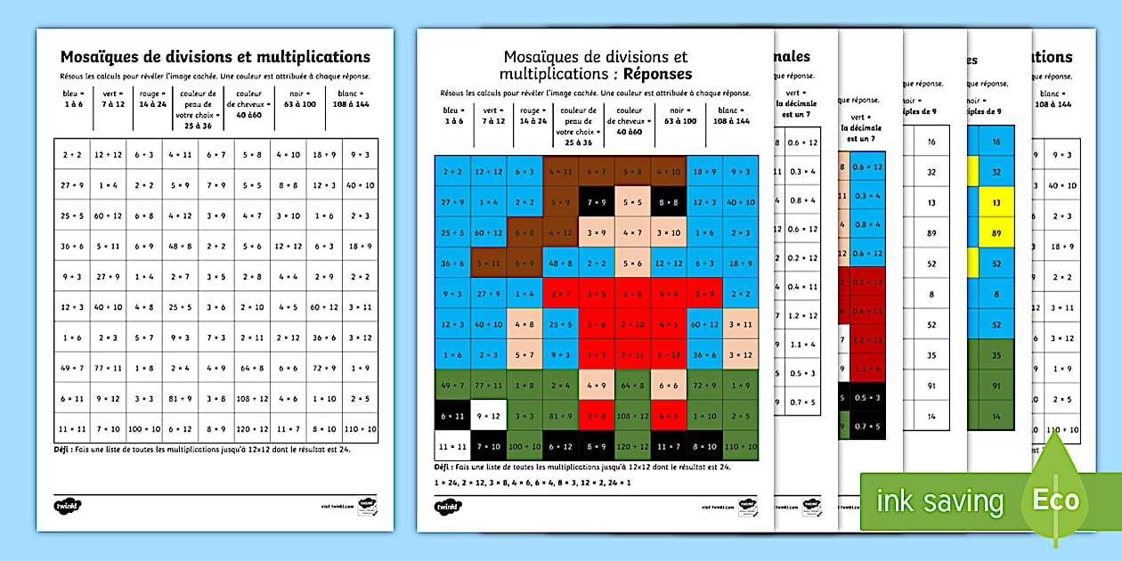 Feuille d'activités : Mosaïque de divisions et de multiplications
