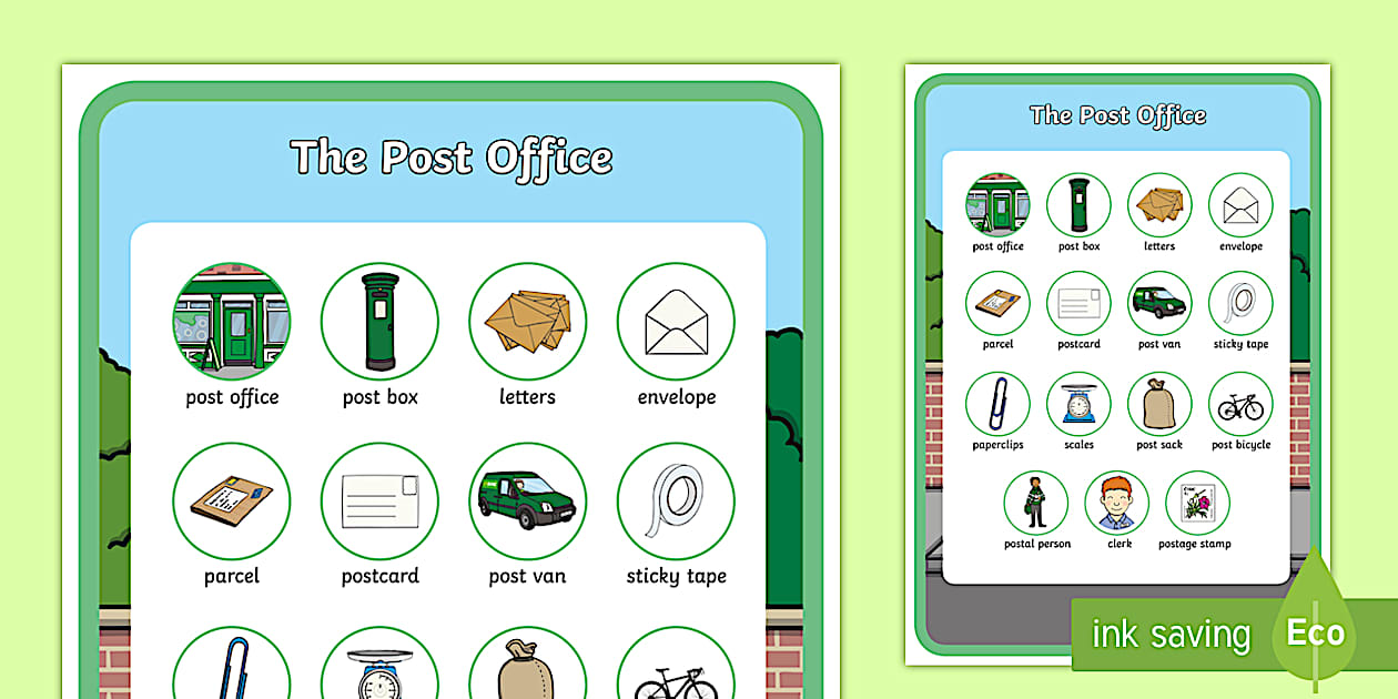 The Post Office Aistear Vocabulary Poster
